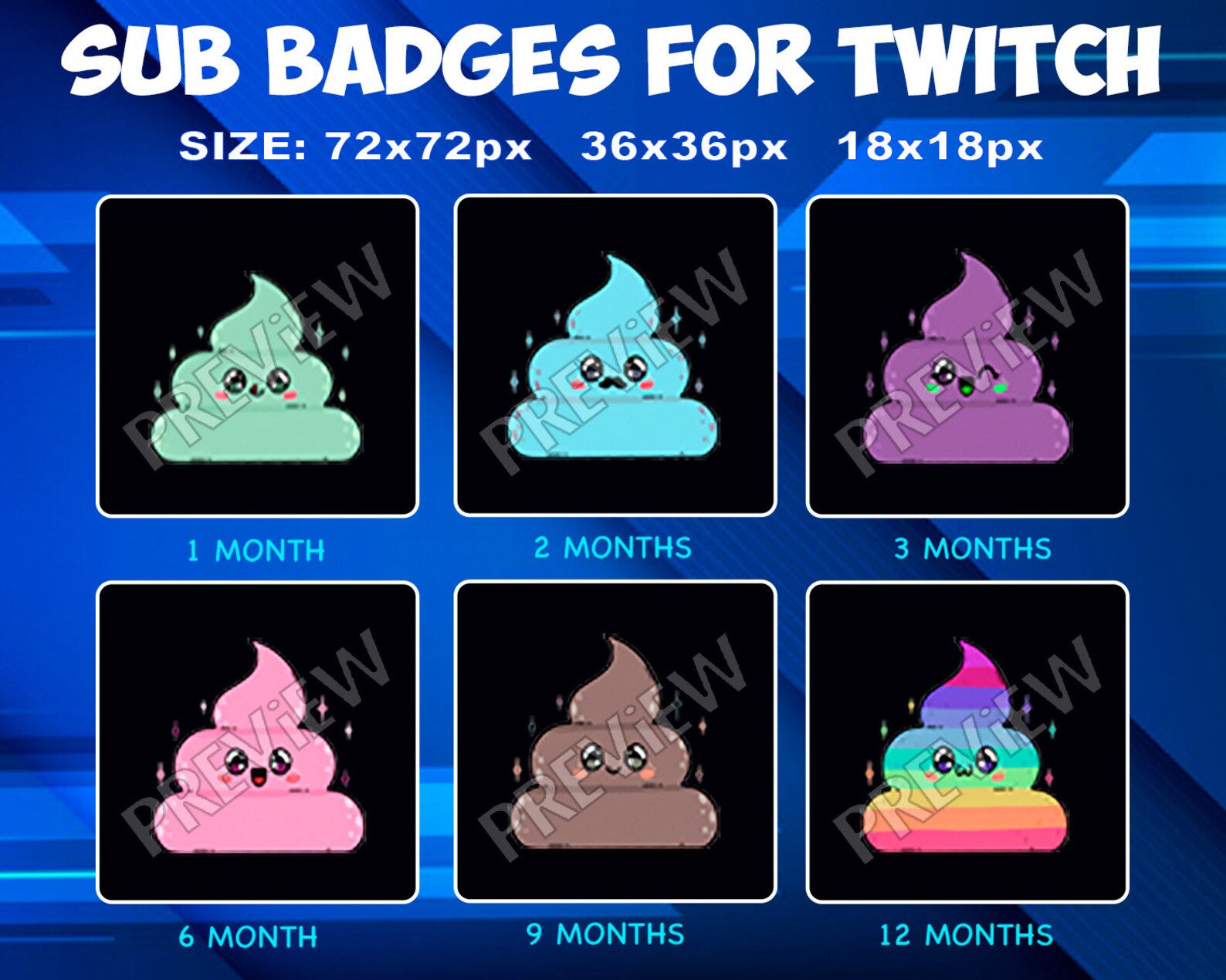 6 Poop Sub / Bit Badges for Twitch Kick Loyalty Badges Pack - Etsy