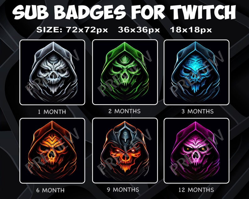 6 Twitch Kick Grim Reaper Sub / Bit Badges for Twitch Kick, Loyalty ...