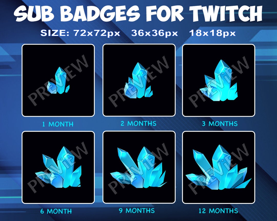 Blue Crystals Twitch Kick Sub Badges Subscribers Sub Bit Loyalty Badges ...