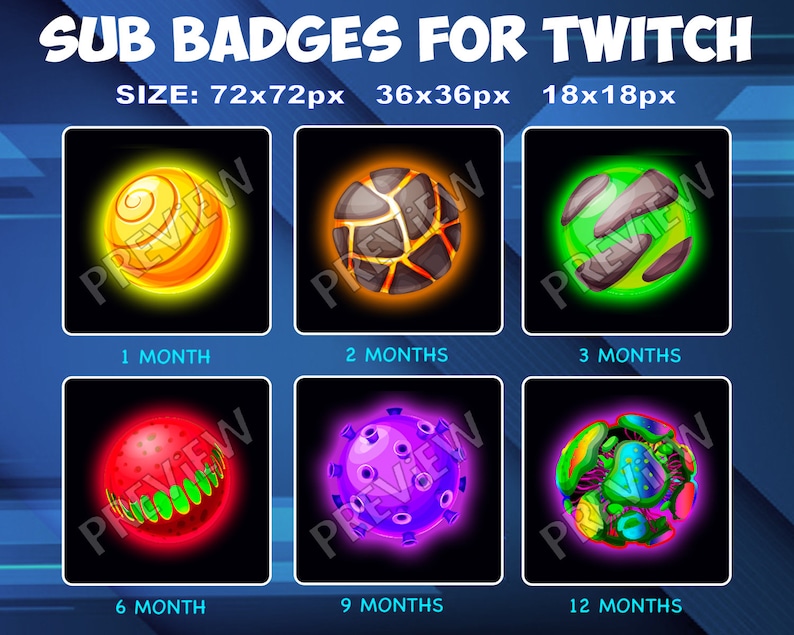Magic Planets Twitch Kick Sub Badges Subscribers Sub Bit Loyalty Badges Space Planet Bits Sub ...