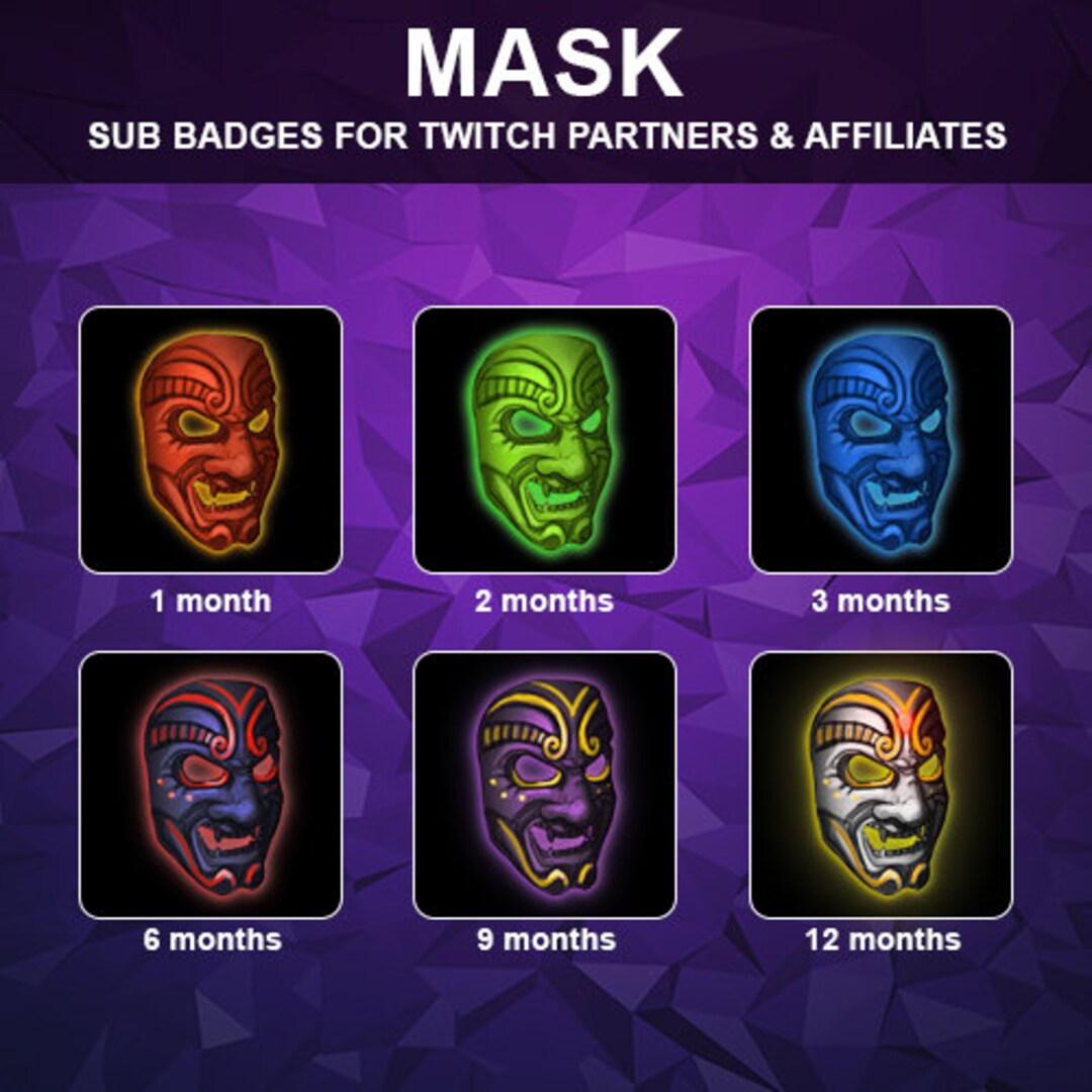 Kabuki Mask Sub Badges Twitch Kick Mask Subscribers Loyalty Sub Bit ...
