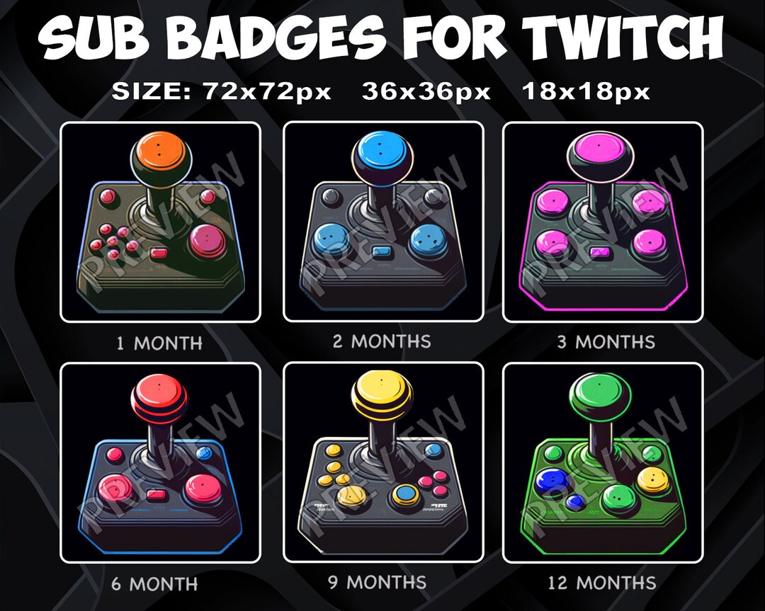 6 Joystick Sub / Bit Badges for Twitch Kick, Loyalty Badges Pack for ...