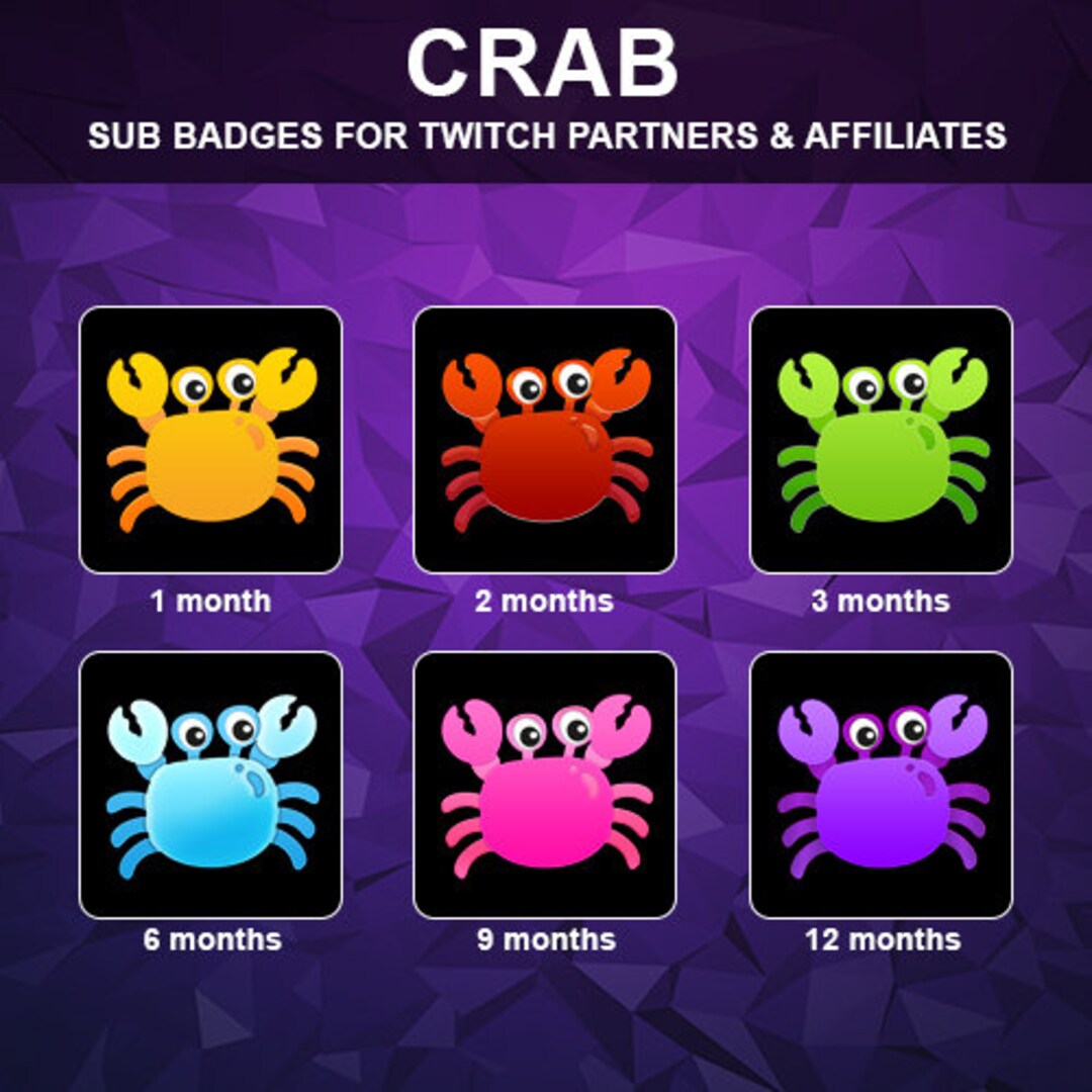Crab Sub Badges | Twitch Kick Crab Subscribers Loyalty Sub Bit Badges ...