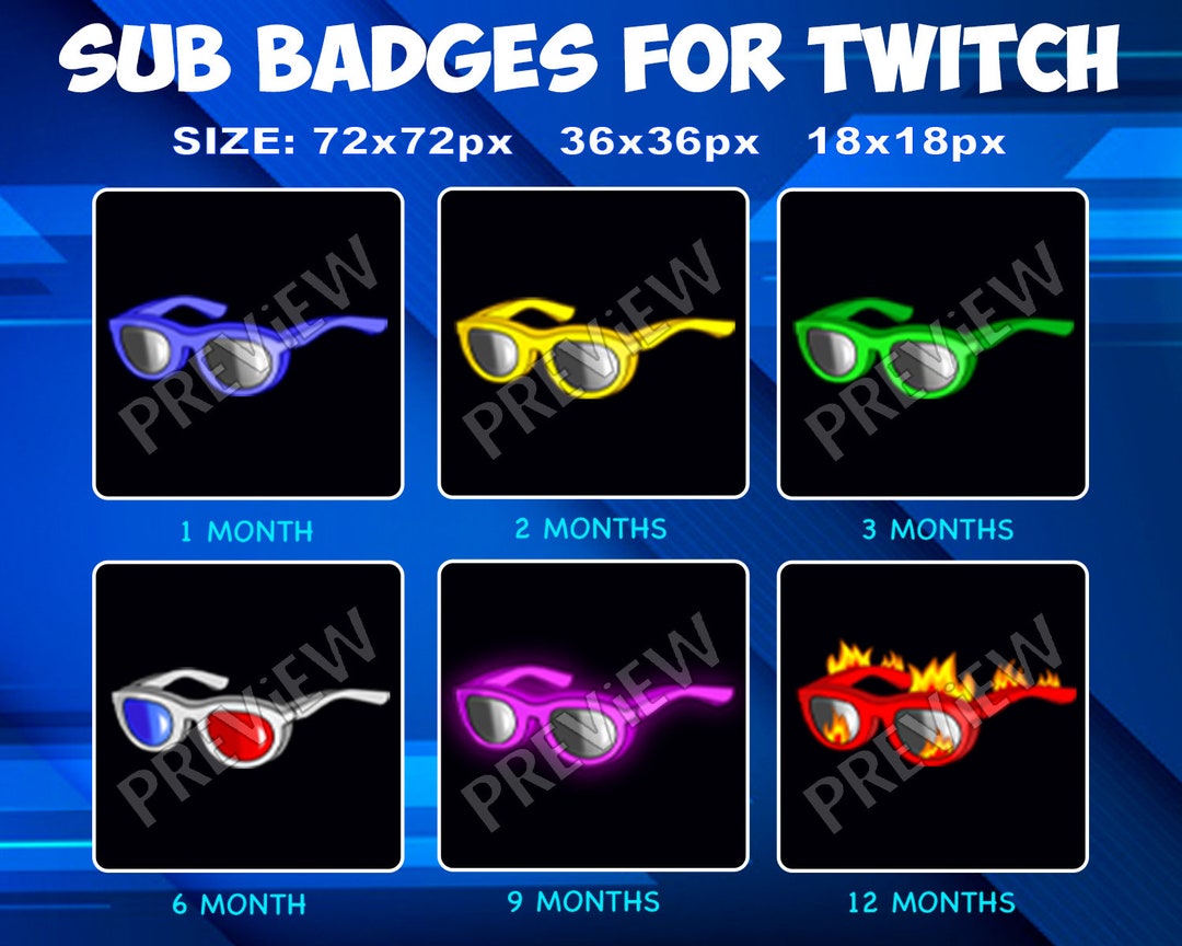 6 Glasses Sub / Bit Badges for Twitch Kick, Loyalty Badges Pack for ...