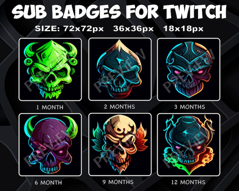 Skulls Sub Badges Twitch Kick Skulls Subscribers Loyalty Sub Bit Badges Etsy