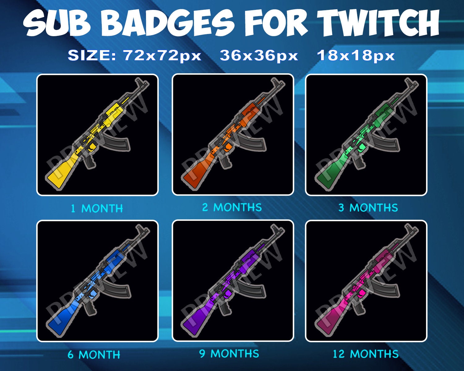 AK47 Rifle Twitch Kick Sub Badges Subscribers Sub Bit Loyalty Badges - Etsy