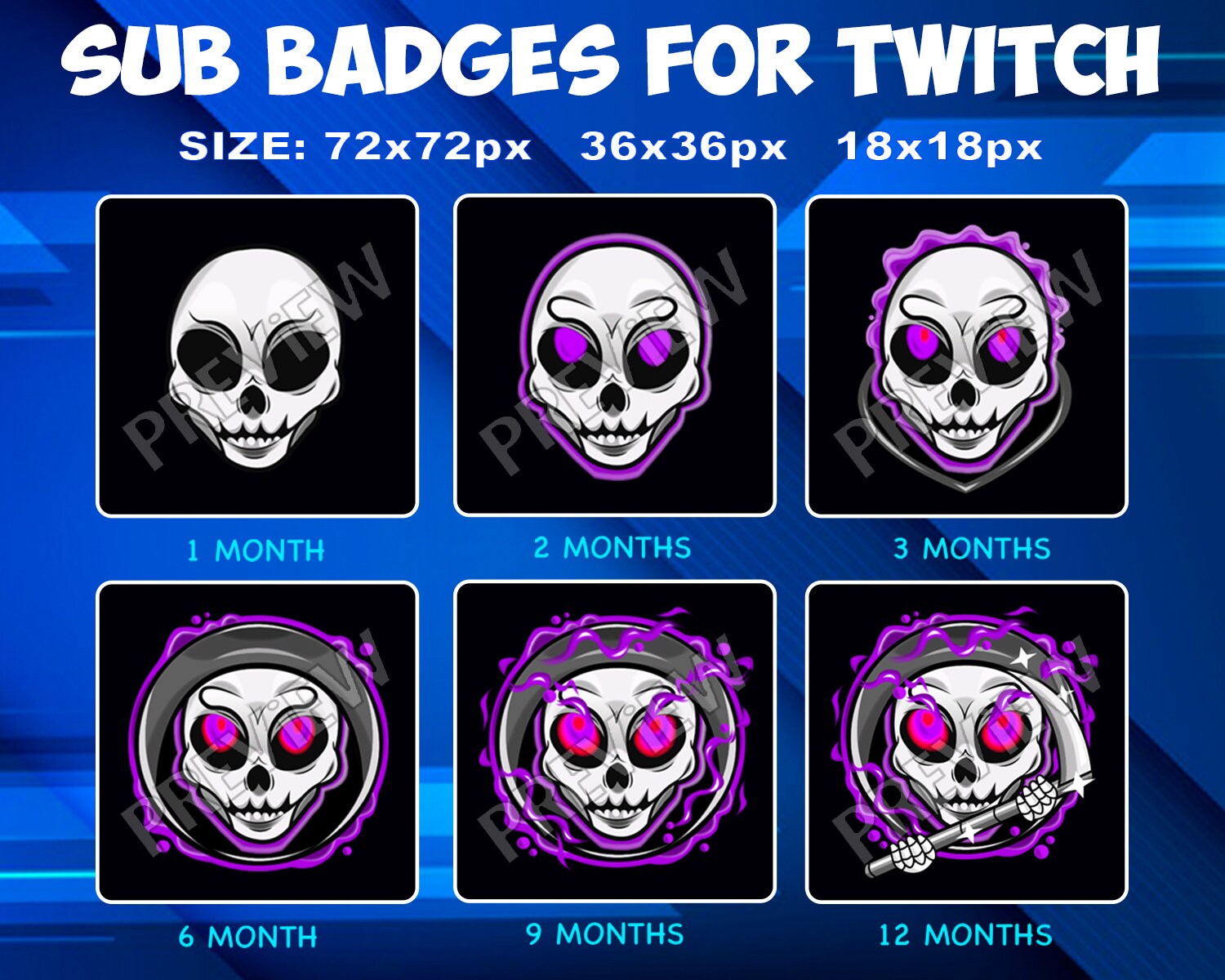 6 Skulls Sub / Bit Badges for Twitch loyalty Badges Pack for | Etsy