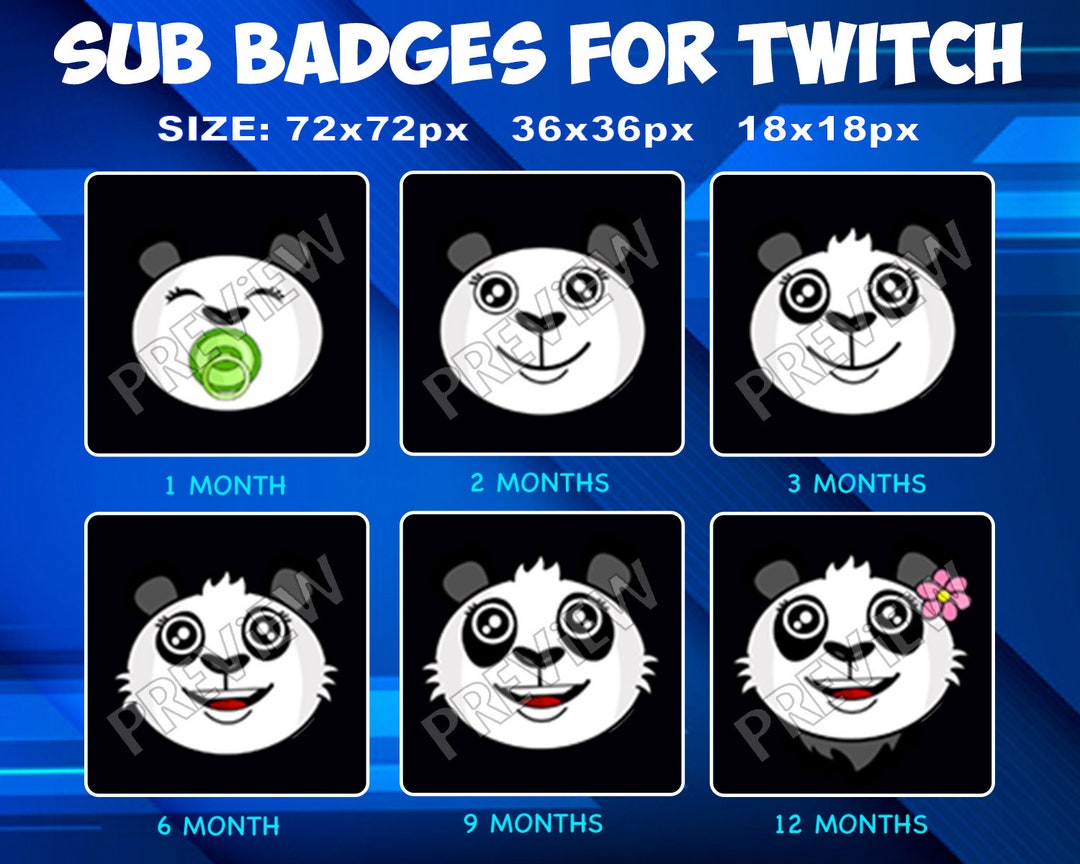 6 Panda Sub / Bit Badges for Twitch Kick, Loyalty Cute Panda Badges ...