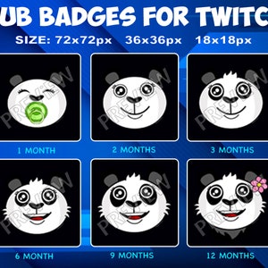 6 Panda Sub / Bit Badges for Twitch Kick, Loyalty Cute Panda Badges ...