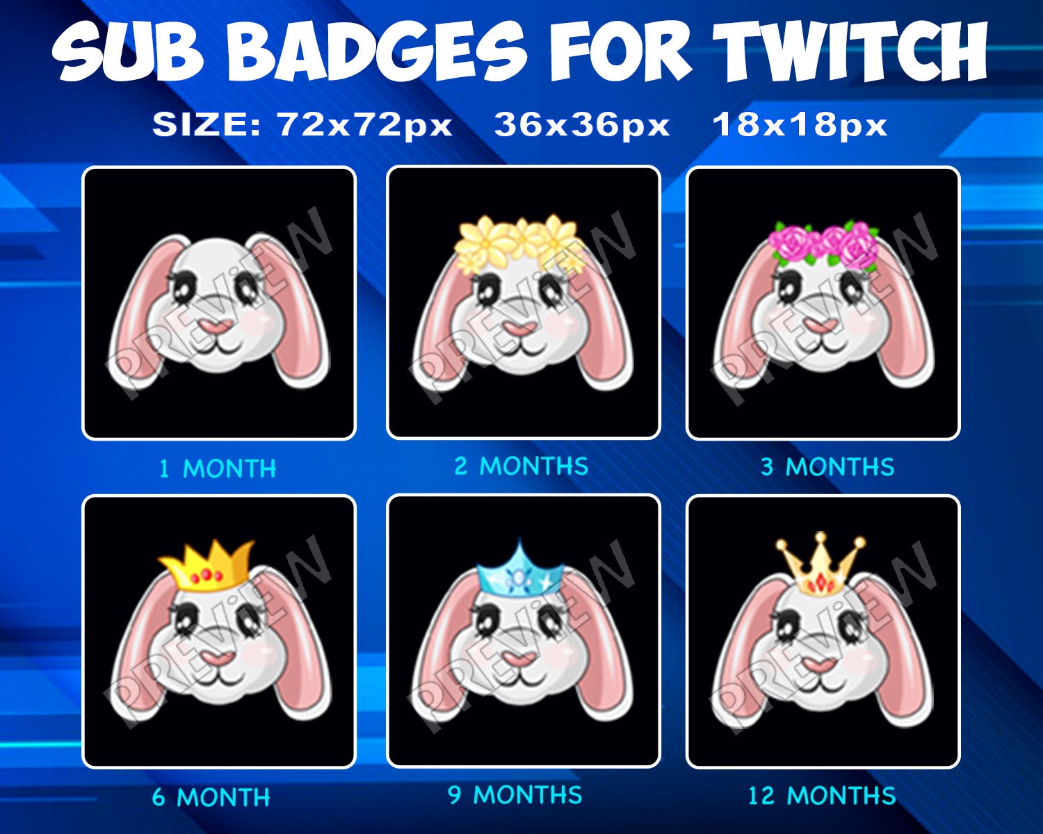 6 Rabbits Sub / Bit Badges for Twitch loyalty Badges Pack for | Etsy