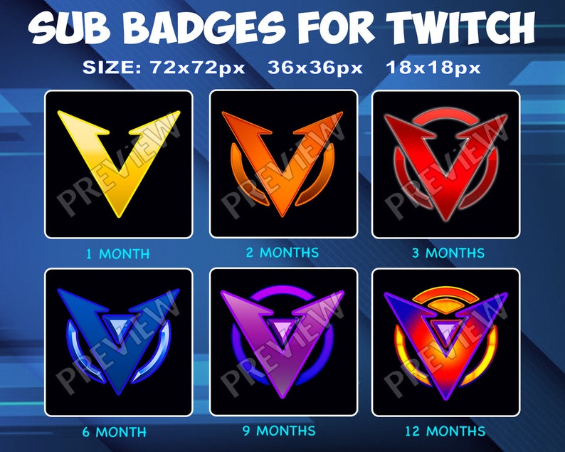 V Rank Twitch Kick Sub Badges Subscribers Sub Bit Loyalty Badges Letter ...