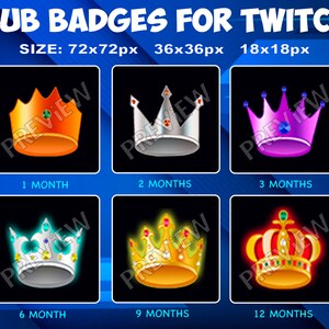 6 Crowns Sub / Bit Badges for Twitch Kick, Loyalty Badges Pack for ...
