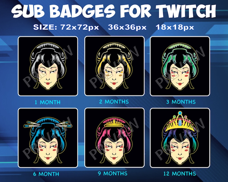 Geisha Girl Twitch Kick Sub Badges Subscribers Sub Bit Loyalty Badges ...