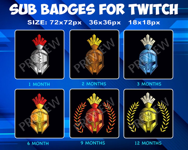 6 Knight Helmet Sub / Bit Badges for Twitch, Loyalty Badges Pack for ...