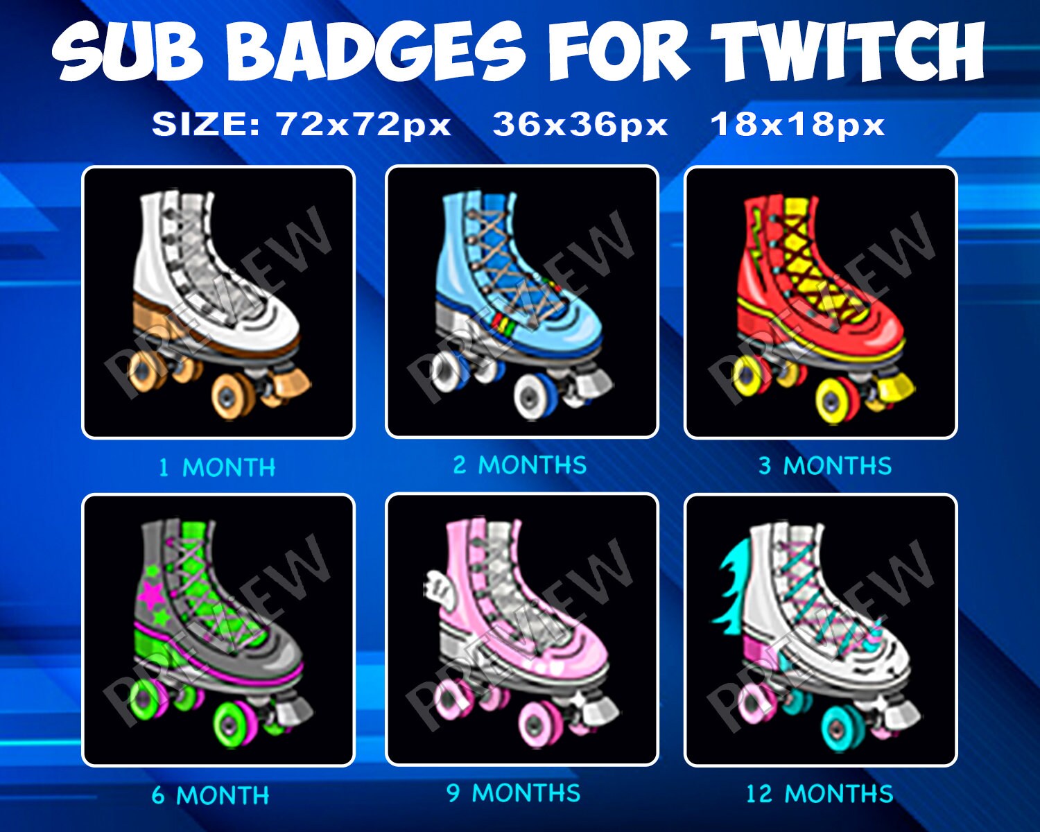6 Roller Skates Sub / Bit Badges for Twitch Kick, Loyalty Badges Pack ...