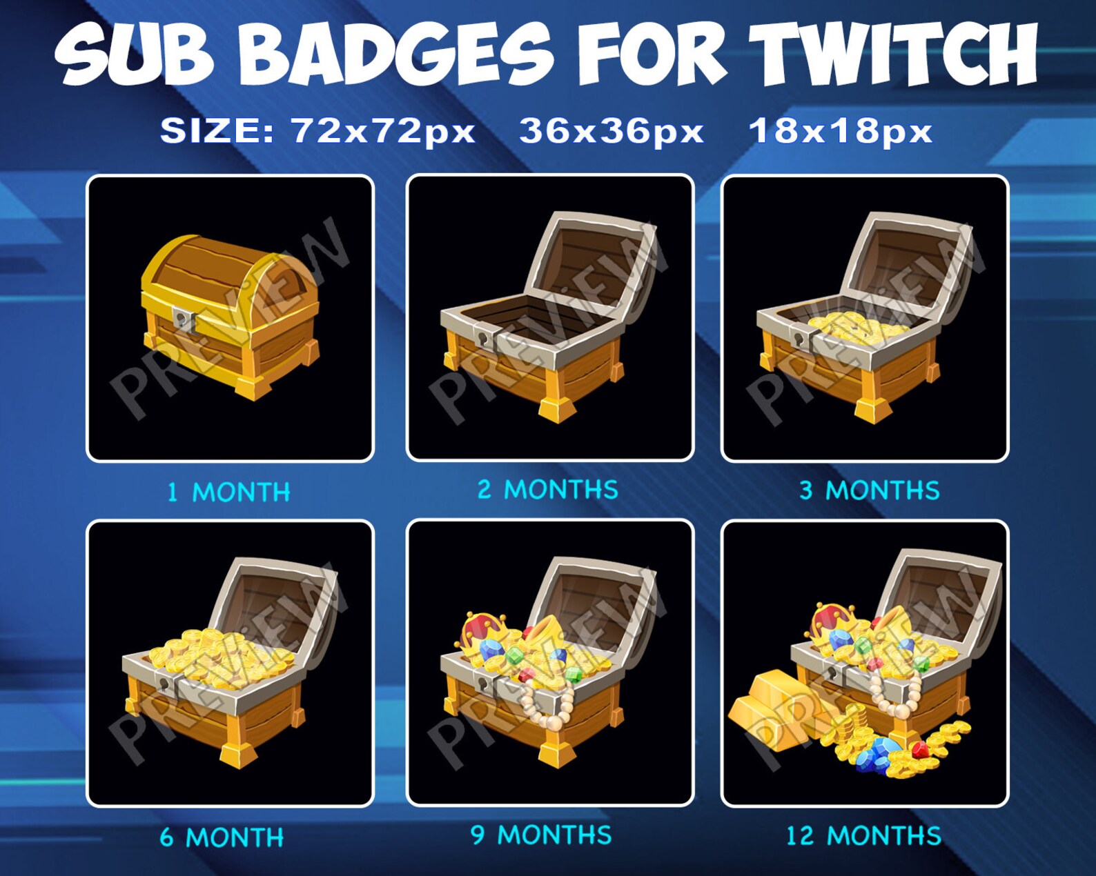 Treasure Chest Box Gold Twitch Kick Sub Badges Subscribers Sub Bit ...