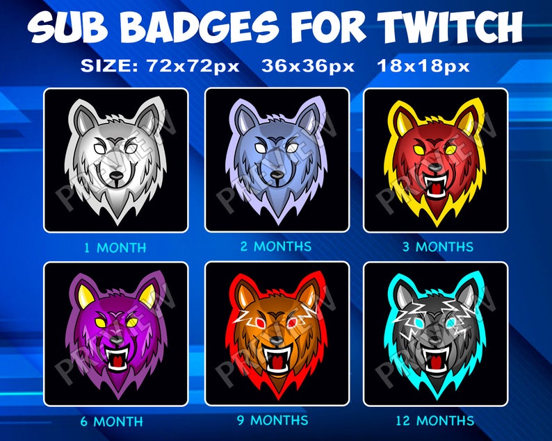 6 Wolf Sub / Bit Badges for Twitch Kick, Loyalty Badges Pack for Twitch ...
