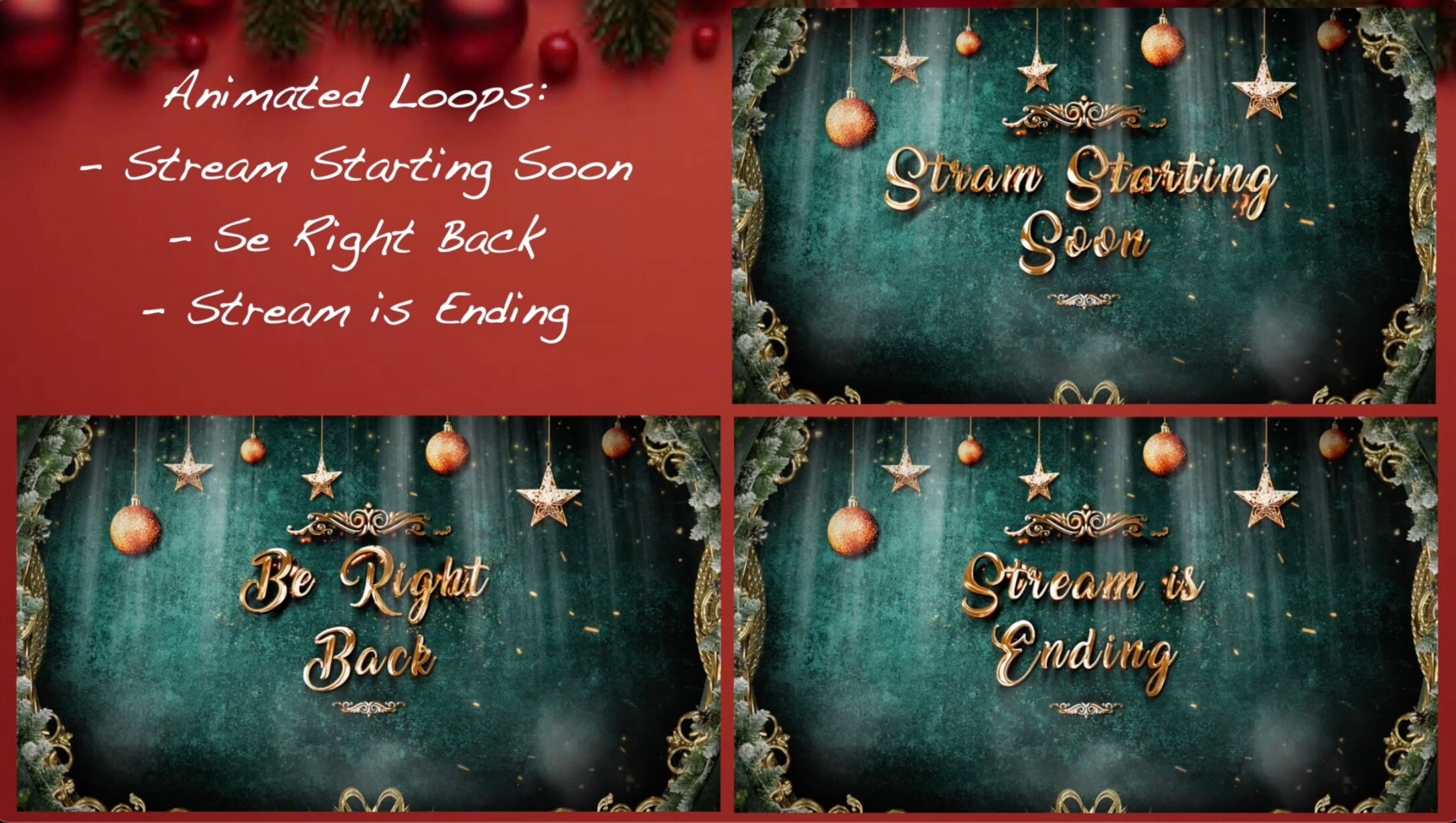 Gold Christmas Pack Animated Overlays Screens Twitch Package - Etsy