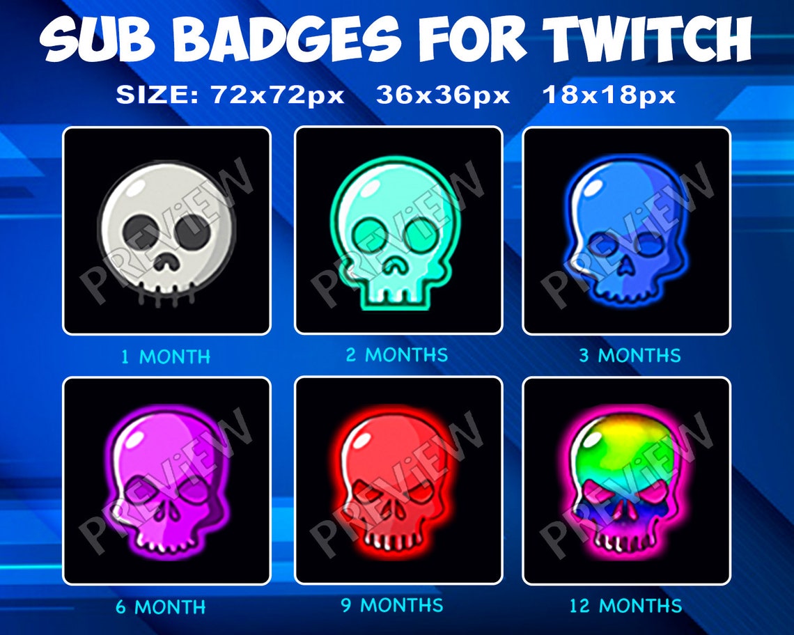 6 Skull Sub / Bit Badges for Twitch Kick, Loyalty Skulls Badges Pack ...