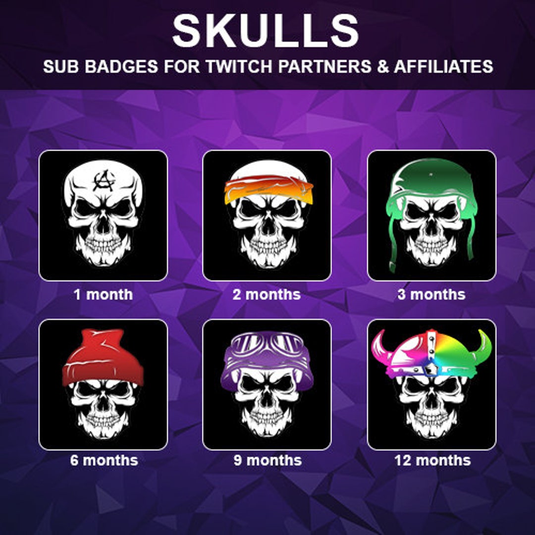 Skulls Sub Badges | Twitch Kick Skull Subscribers Loyalty Sub Bit ...