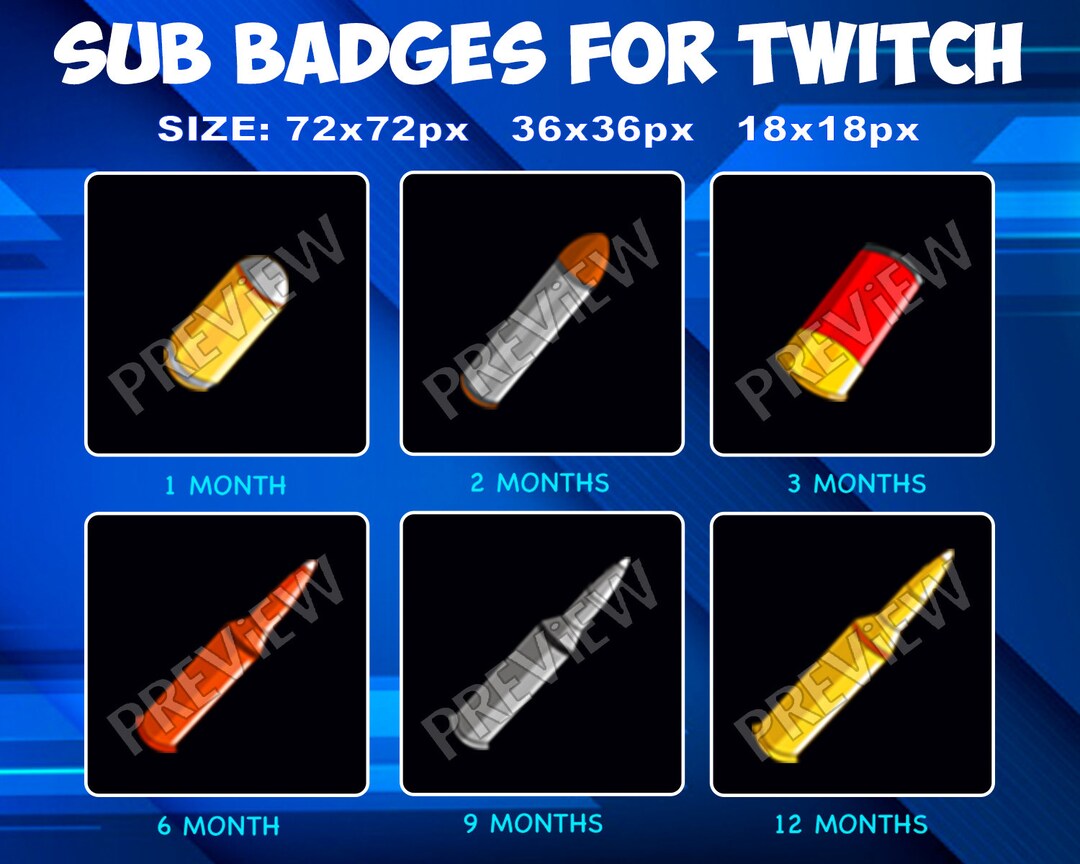 6 Bullets Sub / Bit Badges for Twitch Kick, Loyalty Badges Pack for ...