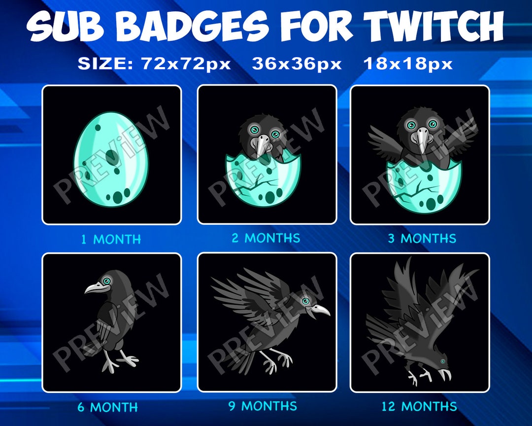 6 Bird Crow Sub / Bit Badges for Twitch Kick, Loyalty Badges Pack for ...