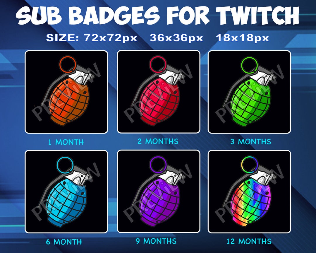 Grenade Twitch Kick Sub Badges Subscribers Sub Bit Loyalty Badges Military Theme. Sub Bit Badge ...