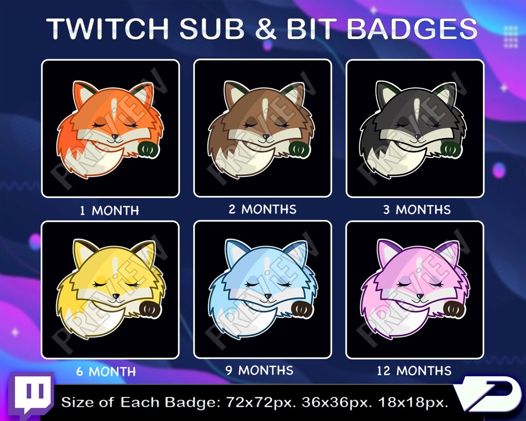 Cute Fox Sub Badges | Twitch Kick Sword Subscribers Loyalty Sub Bit ...
