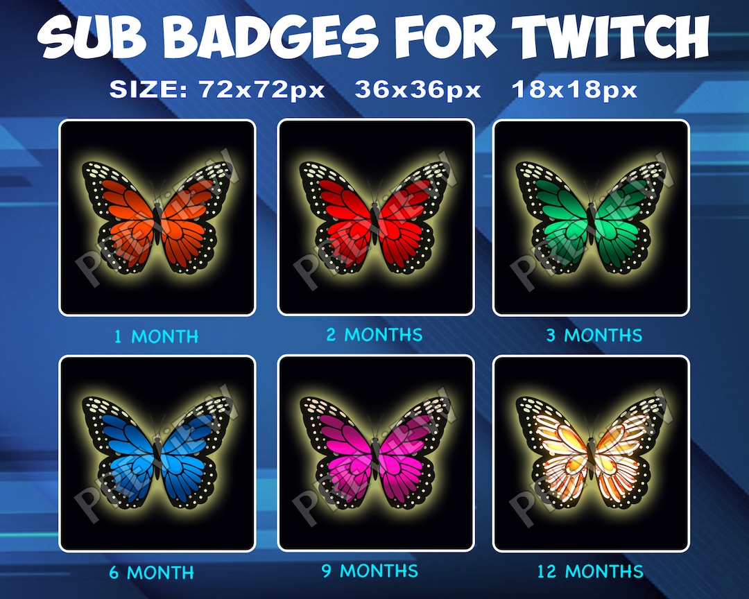 Butterfly Twitch Kick Sub Badges Subscribers Sub Bit Loyalty Badges ...