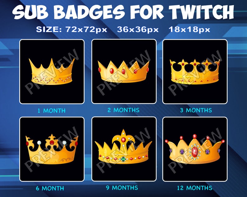 Crowns Twitch Kick Sub Badges Subscribers Sub Bit Loyalty Badges Crown ...