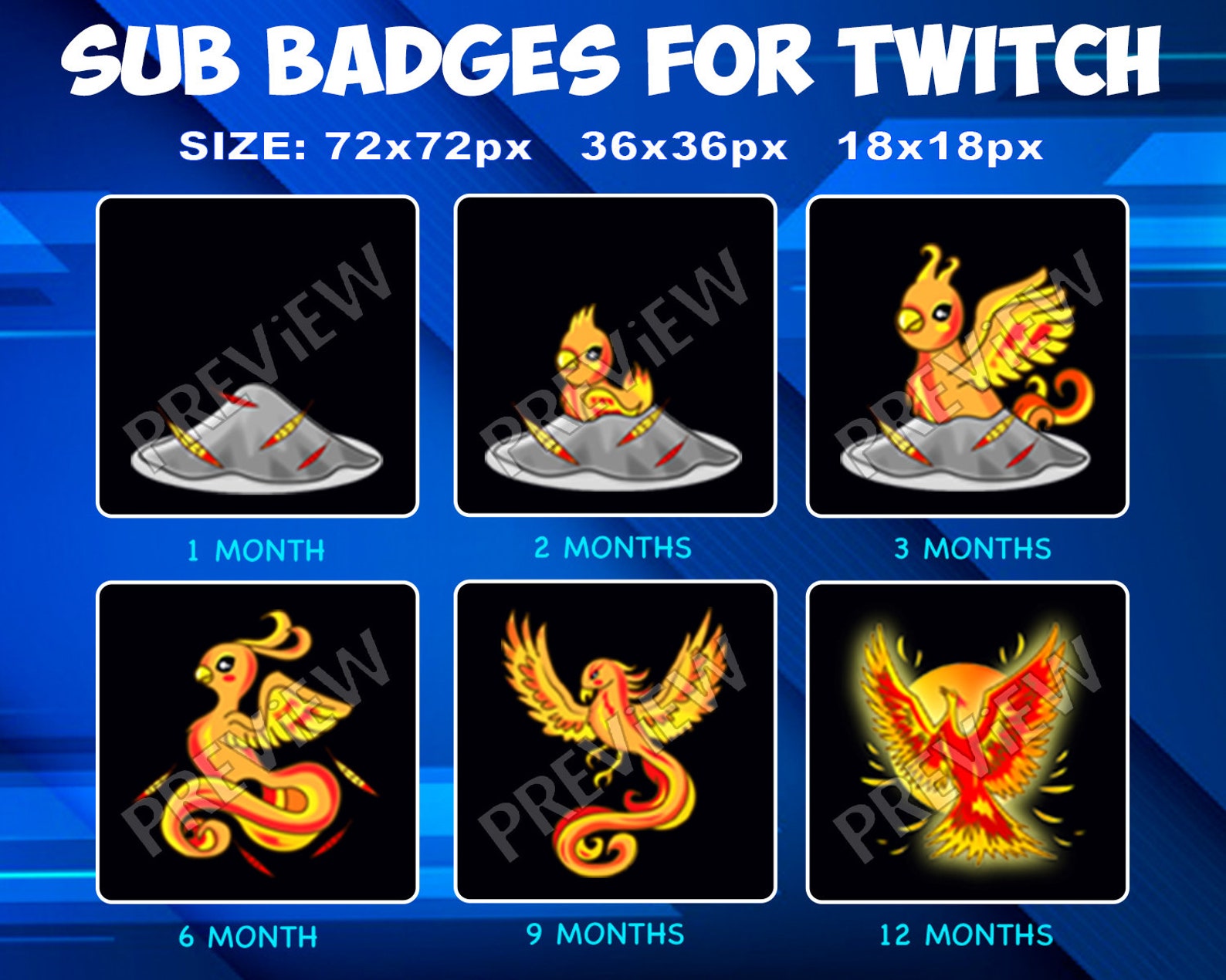 6 Phoenix Sub / Bit Badges for Twitch Kick, Loyalty Badges Pack for ...