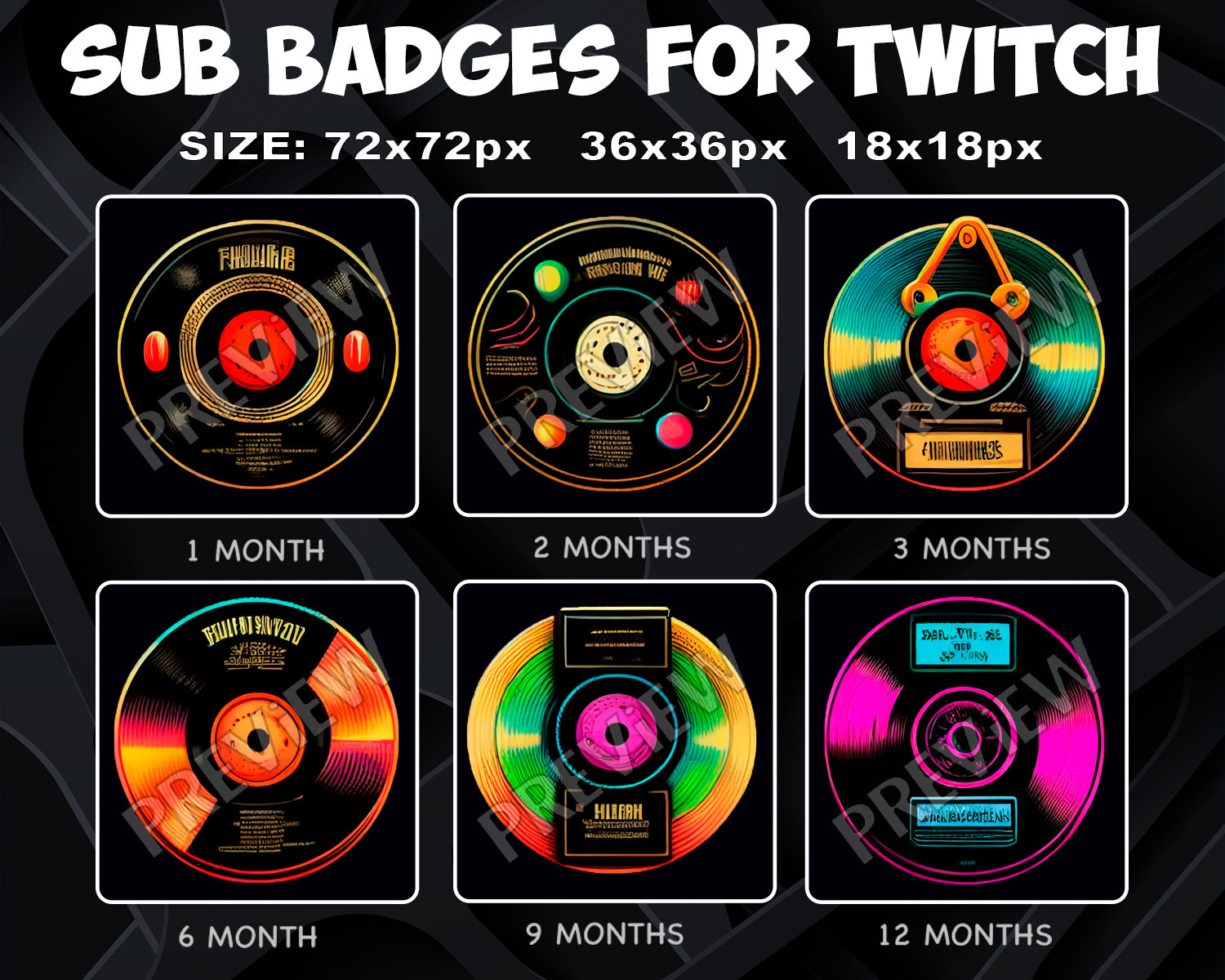 6 Vinyl Record Sub / Bit Badges for Twitch Kick, Loyalty Badges Pack ...
