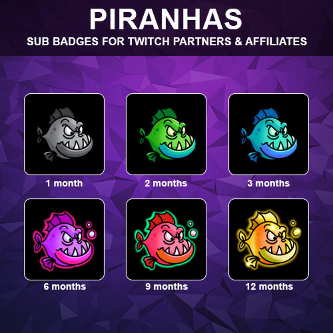 Piranha Fish Sub Badges | Twitch Kick Fish Subscribers Loyalty Sub Bit ...