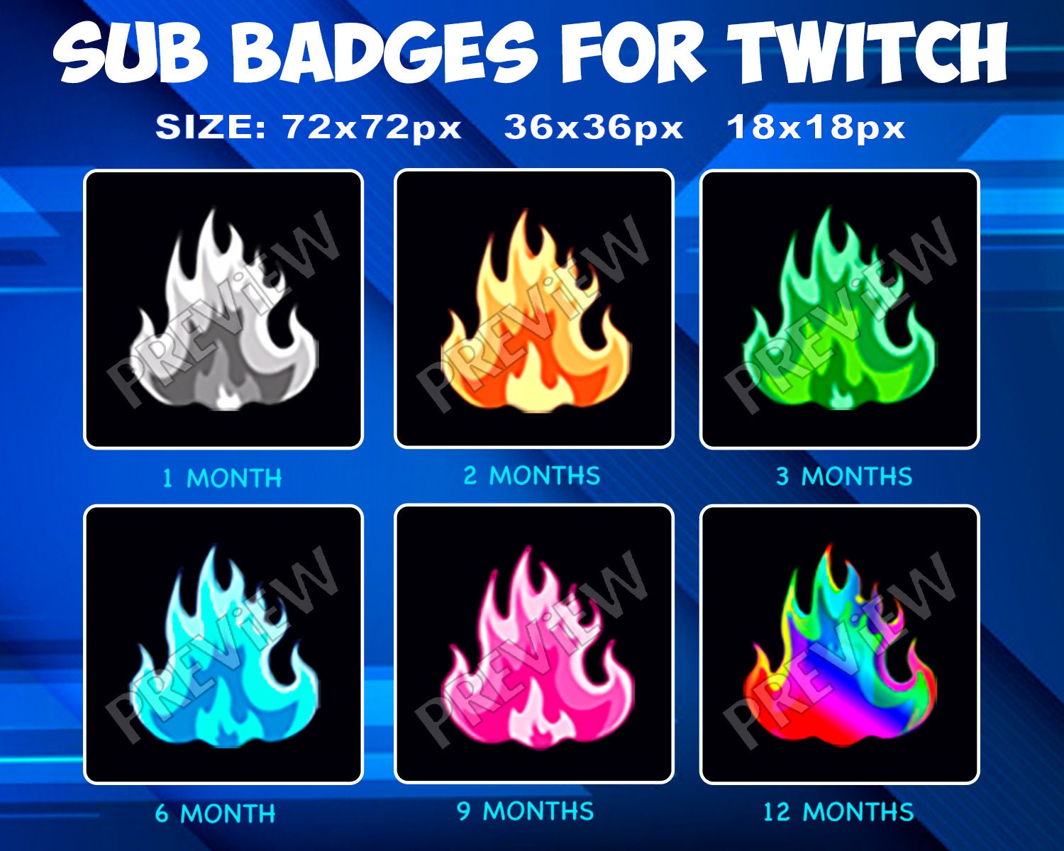 6 Fire Flame Sub / Bit Badges for Twitch Kick, Loyalty Badges Pack for ...
