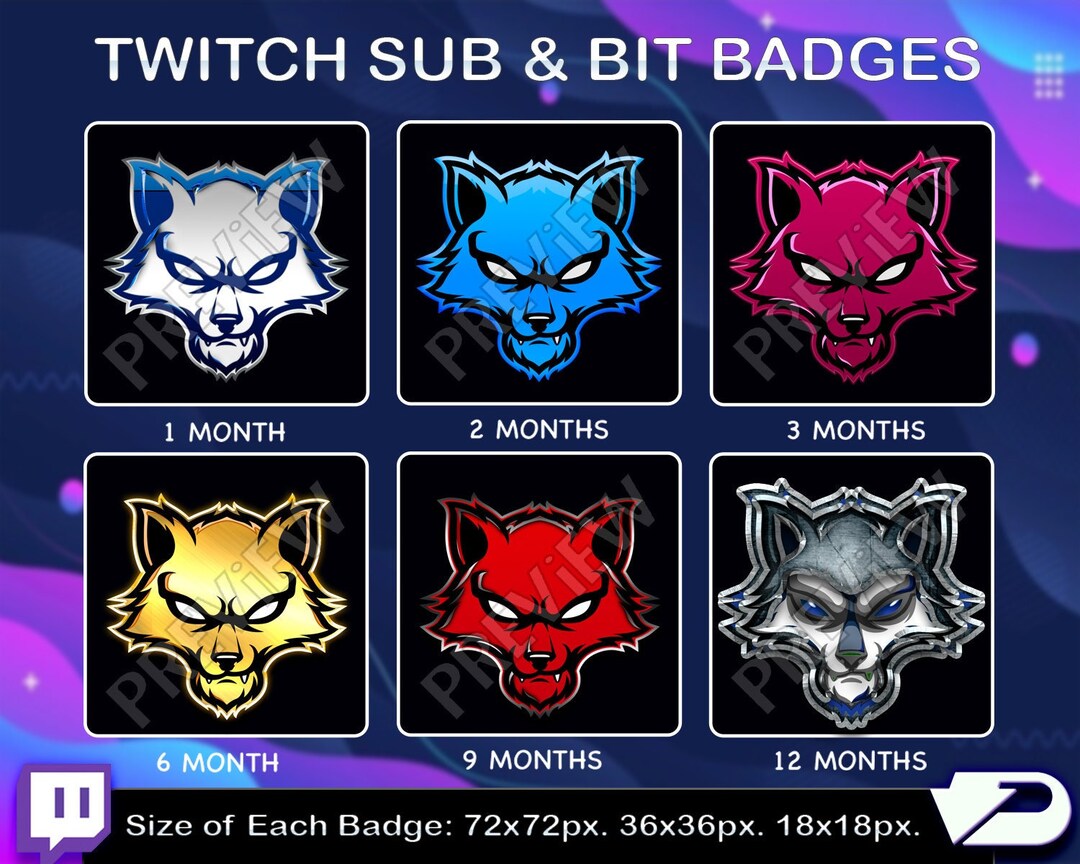 Wolf Sub Badges | Twitch Kick Wolf Subscribers Loyalty Badges - Etsy