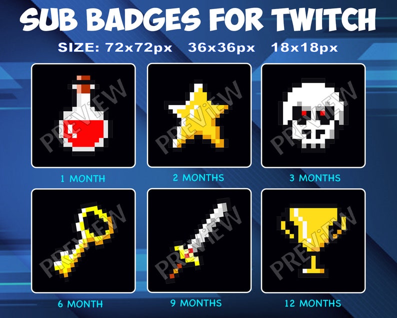 Pixel Twitch Kick Sub Badges Subscribers Sub Bit Loyalty Badges Retro ...