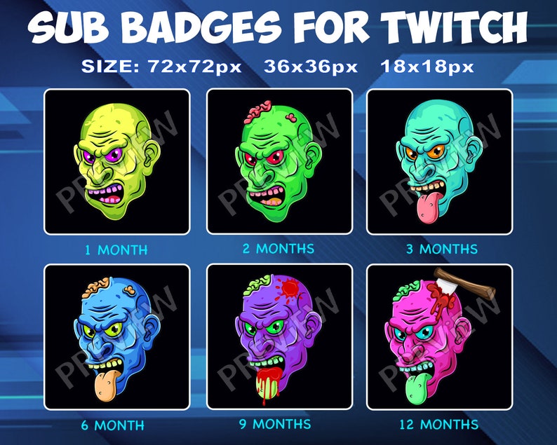 Zombie Twitch Kick Sub Badges Subscribers Sub Bit Loyalty Badges ...