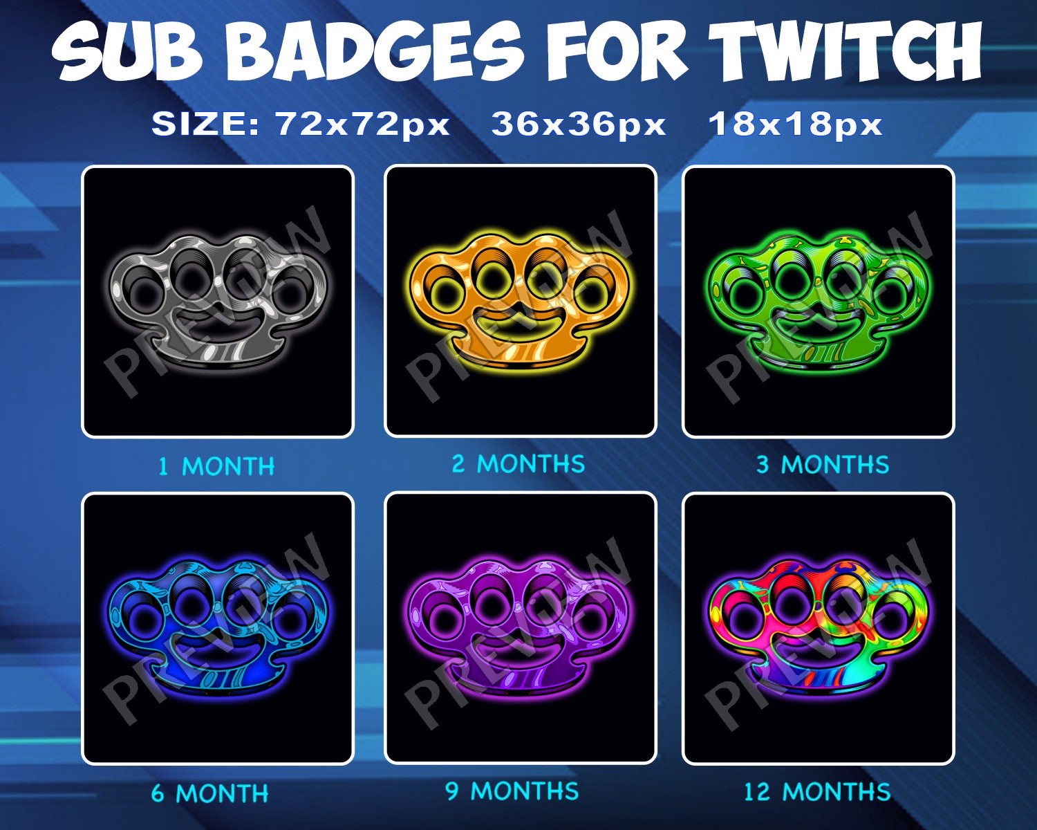 Brass Knuckles Twitch Kick Sub Badges Subscribers Sub Bit Loyalty ...
