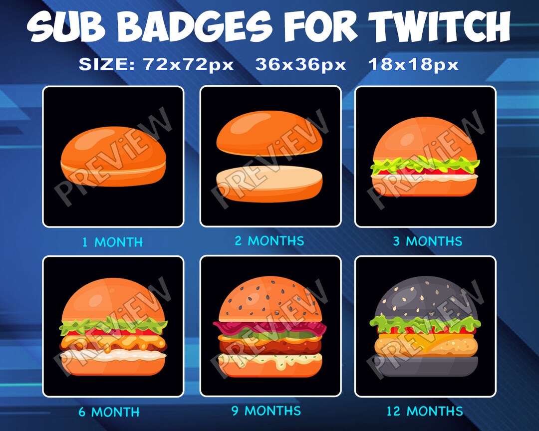 Burger Twitch Kick Sub Badges Subscribers Sub Bit Loyalty Badges ...
