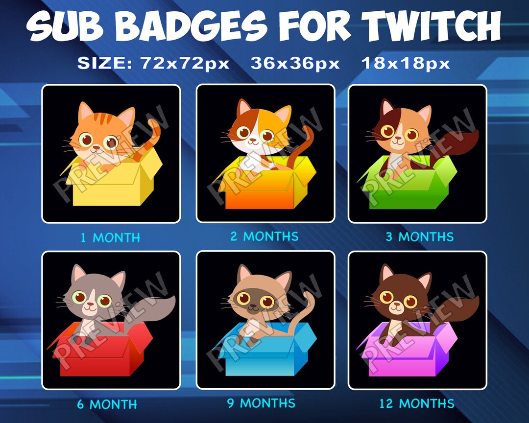 Cute Cat in Box Twitch Kick Sub Badges Subscribers Sub Bit Loyalty ...