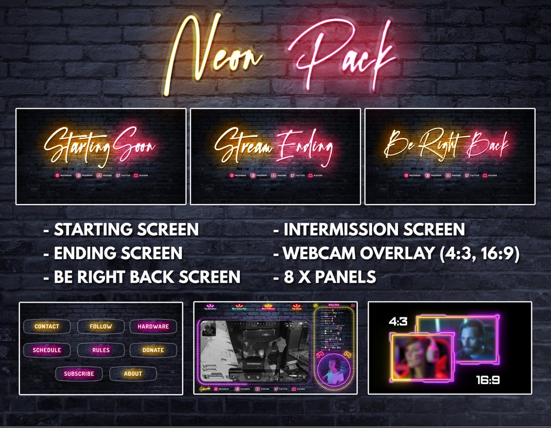 Twitch Neon Pack Overlays, Twitch Package - Etsy