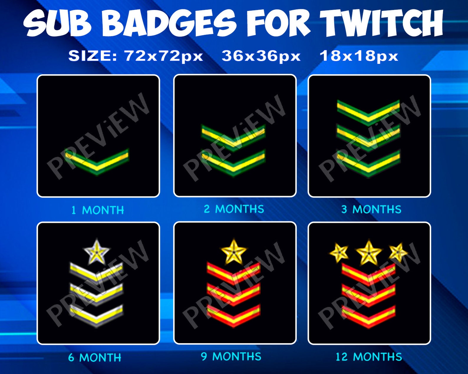 6 Rank Sub / Bit Badges for Twitch Kick, Loyalty Badges Pack for Twitch ...
