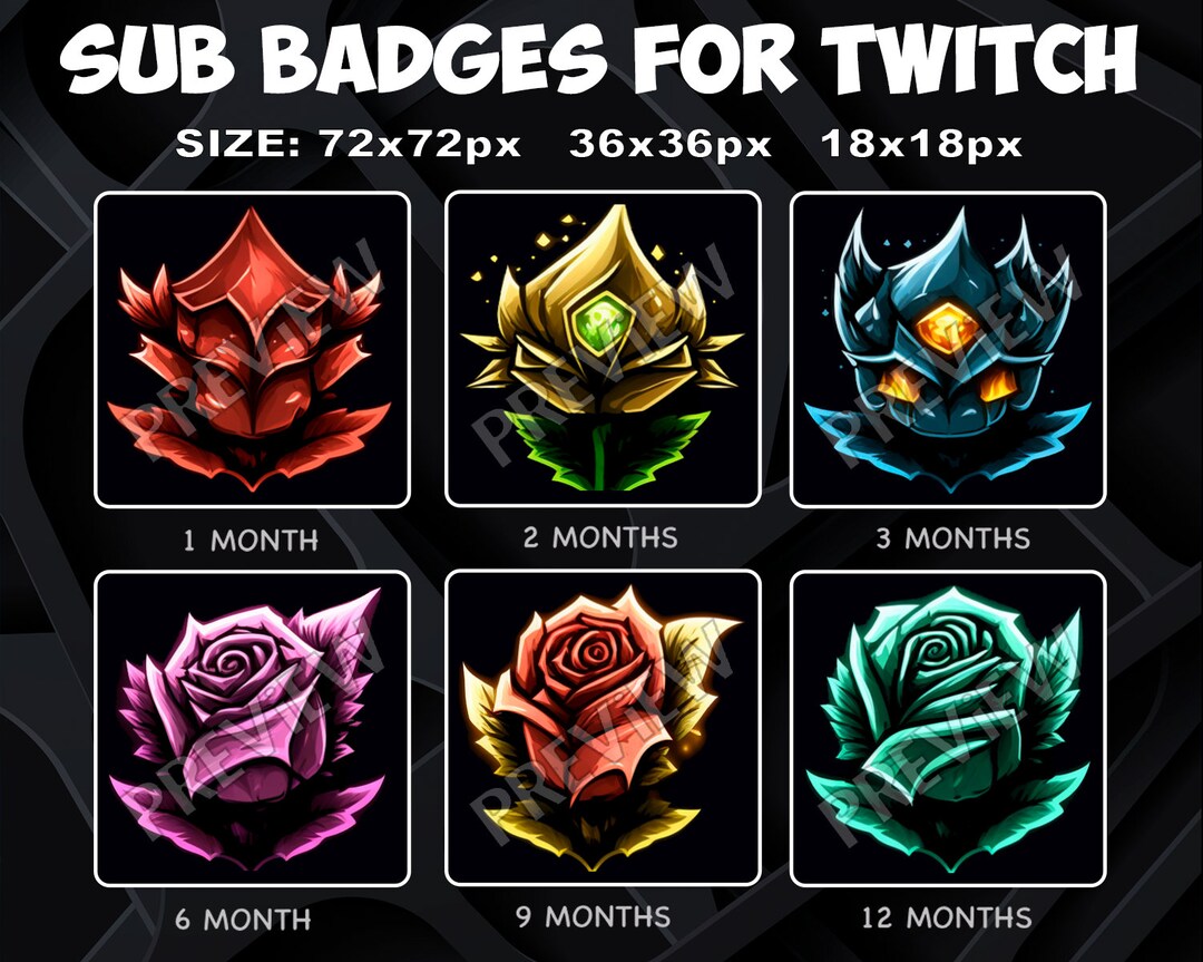 6 Roses Twitch Kick Sub Badges / Twitch Kick Bit Badges Rose, Loyalty ...