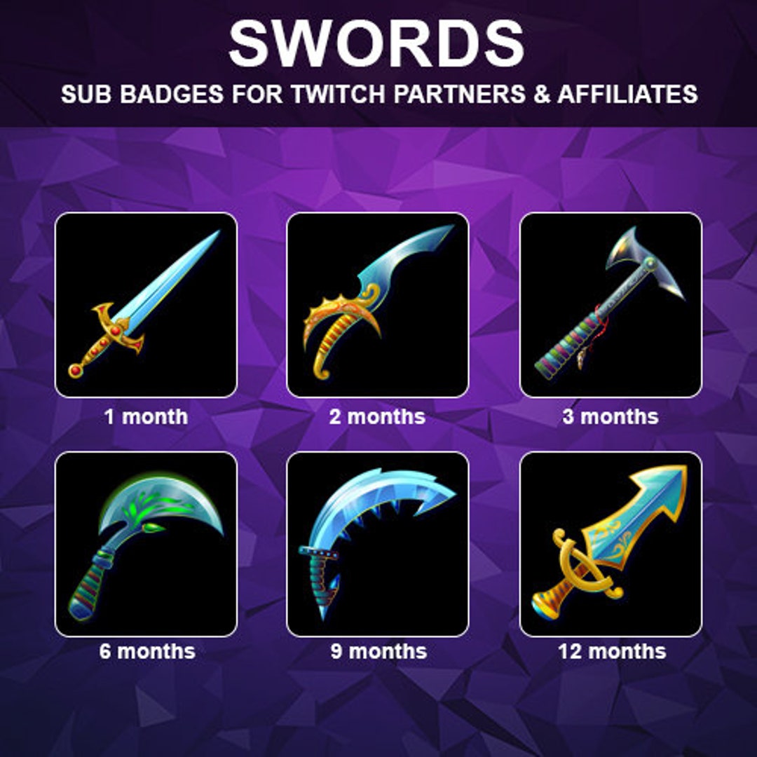 Swords Sub Badges | Twitch Kick Swords Subscribers Loyalty Sub Bit ...