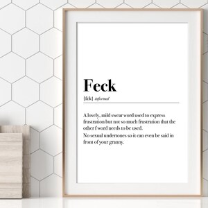 Feck Definition Irish Art Poster - Irish Decor, Irish Slang, Irish ...