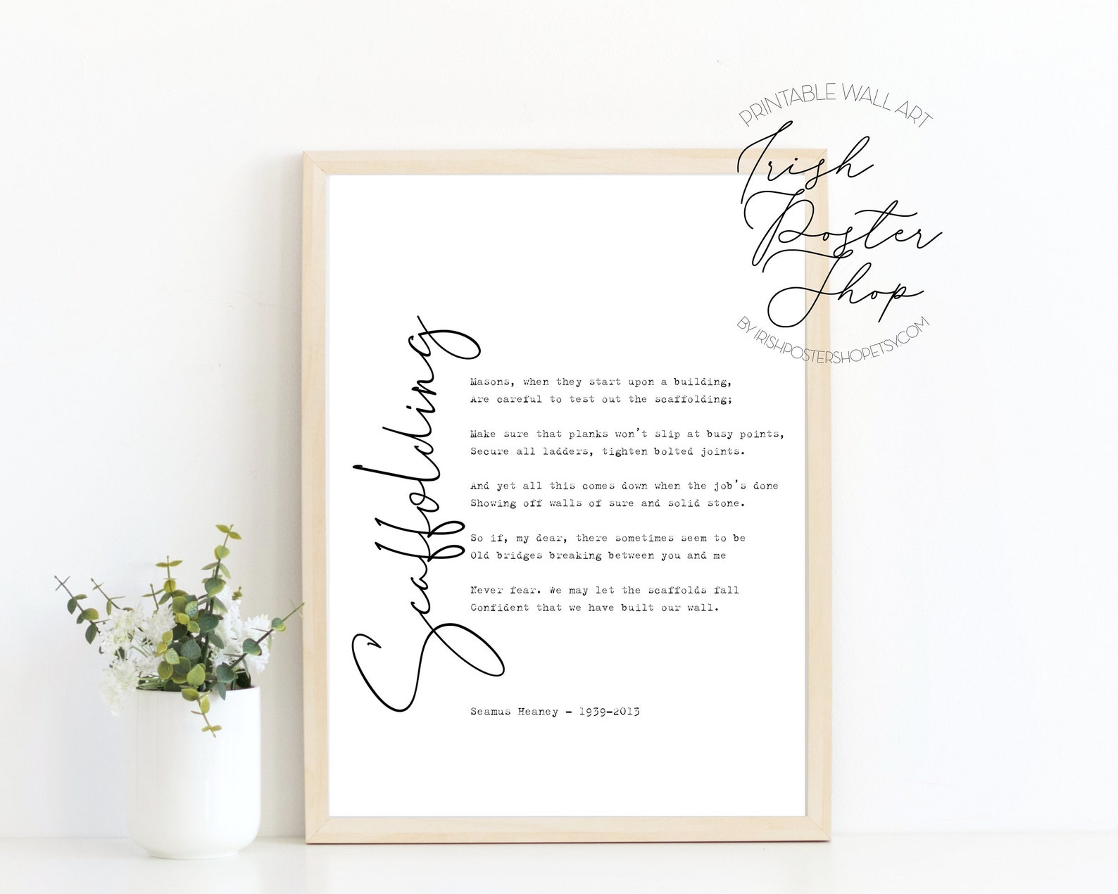 SCAFFOLDING Poem Seamus Heaney Poetry Irish Poster Irish | Etsy