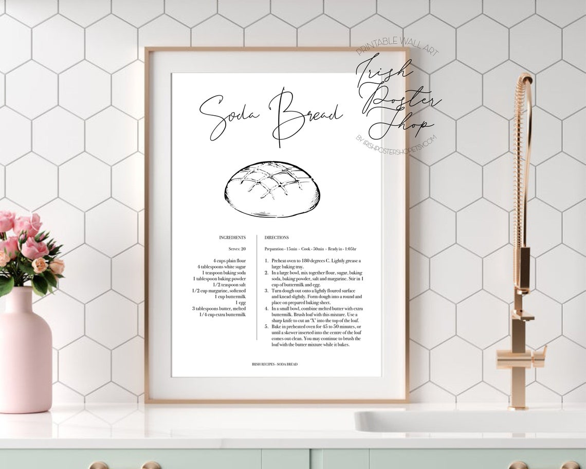 IRISH SODA BREAD Recipe Irish Art Poster Kitchen Print - Etsy