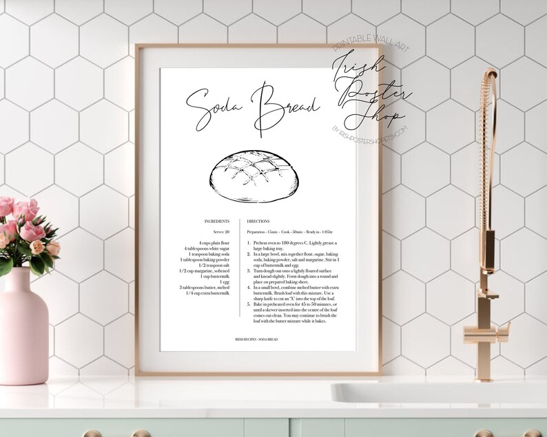 IRISH SODA BREAD Recipe - Irish Art Poster - Kitchen Print - Kitchen ...