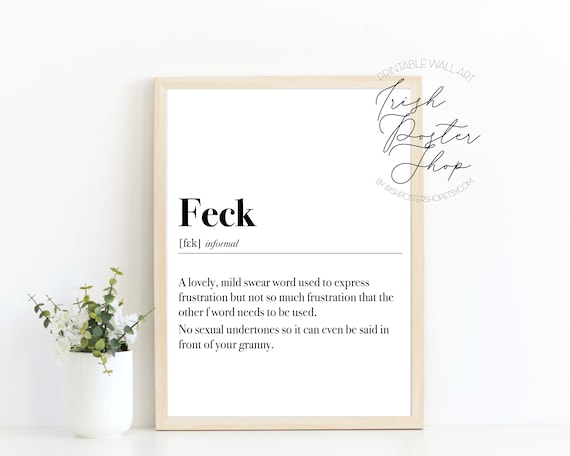 Feck Definition Irish Art Poster Irish Decor Irish Slang | Etsy