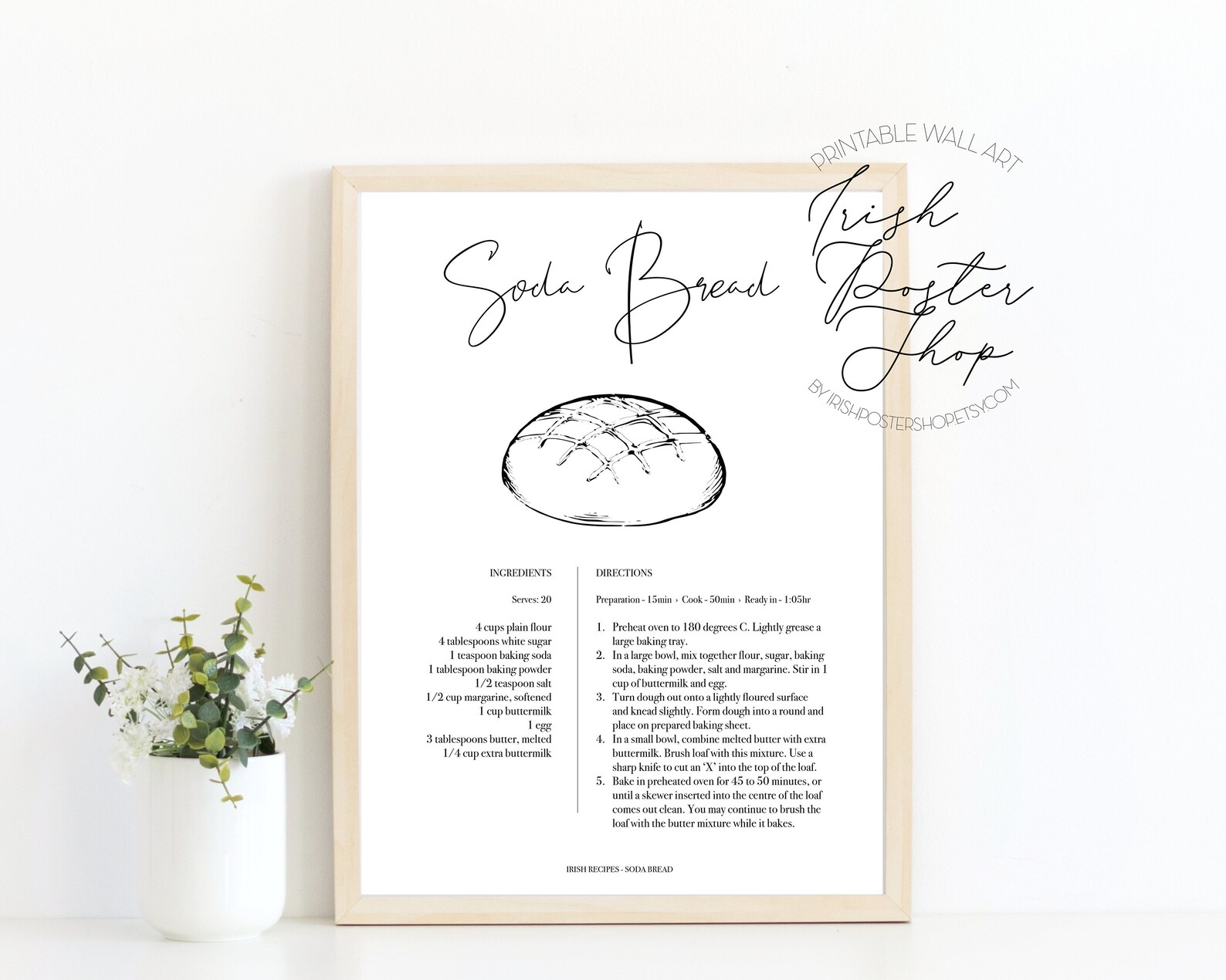 IRISH SODA BREAD Recipe - Irish Art Poster - Kitchen Print - Kitchen ...